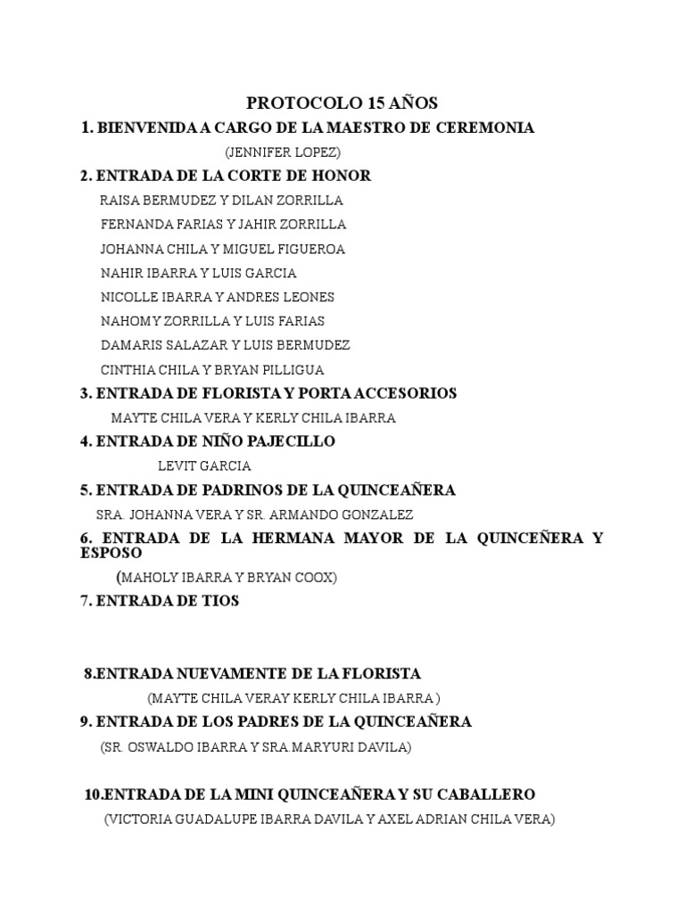 Protocolo de Quinceañera 15 Años | PDF | Viajes y turismo | Estilo de vida