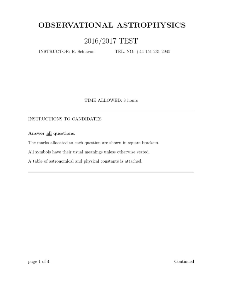 Astronomy Masters - Midterm Test | PDF | Angular Resolution | Apparent ...