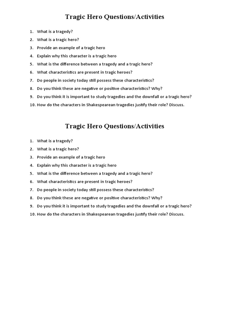 Tragic Hero Questions | PDF