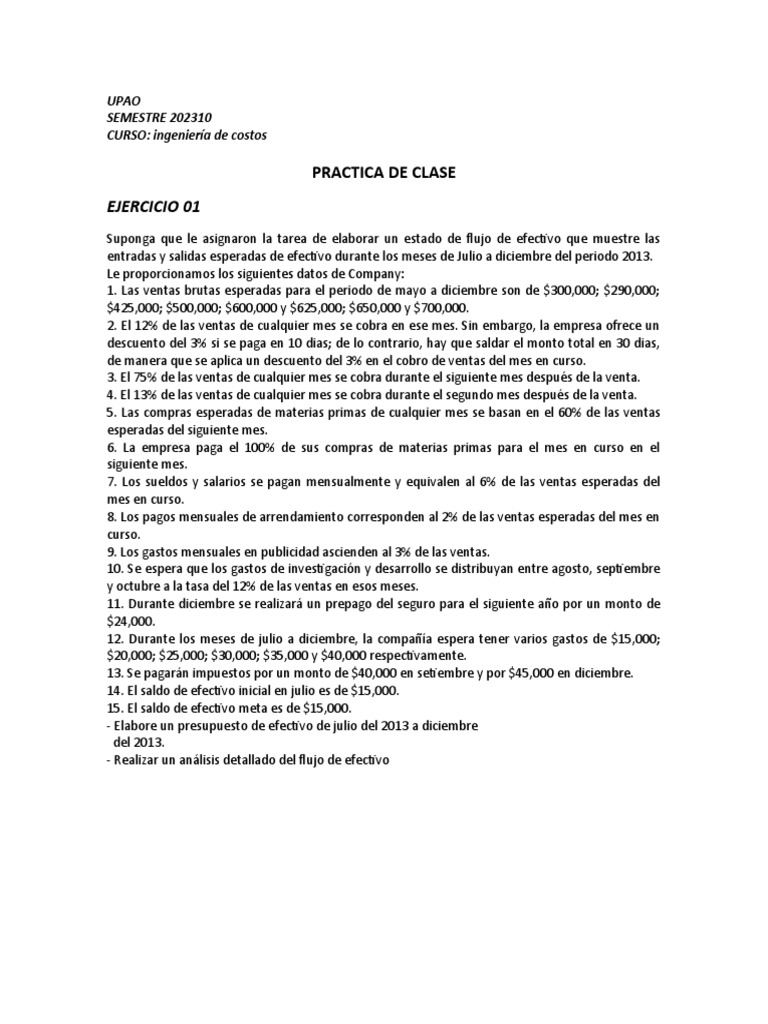 PRACTICA DE CLASE 3-7-23 Auxiliar | PDF | Presupuesto | Procesos de negocio