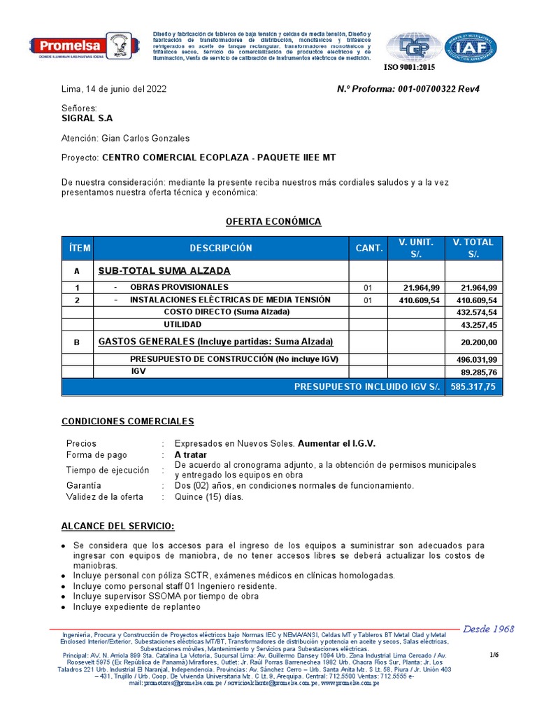PROFORMA-001-00700322-SIGRAL-Centro Comercial Ecoplaza Rev4 C.Equipos | PDF | Lima