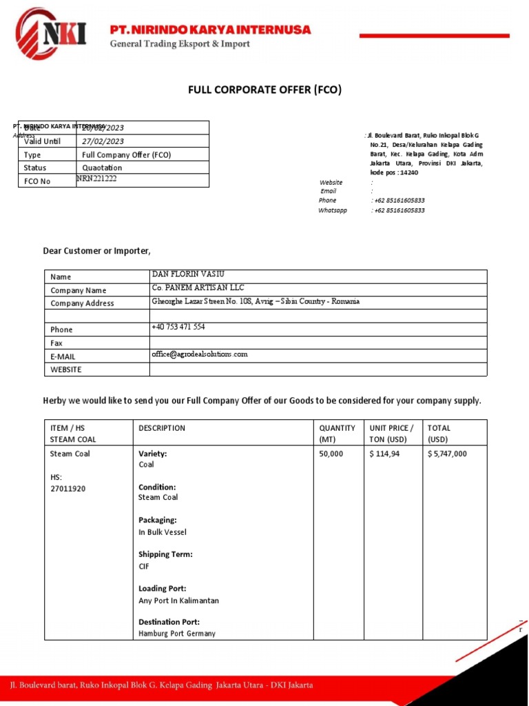 Nirindo (FCO) STEAM COAL - 20 | Download Free PDF | Business Process ...