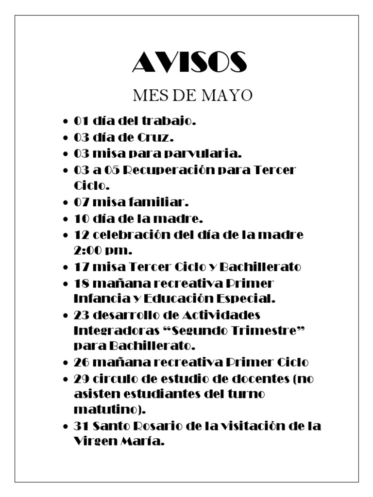 AVISOS Mes de Mayo | PDF