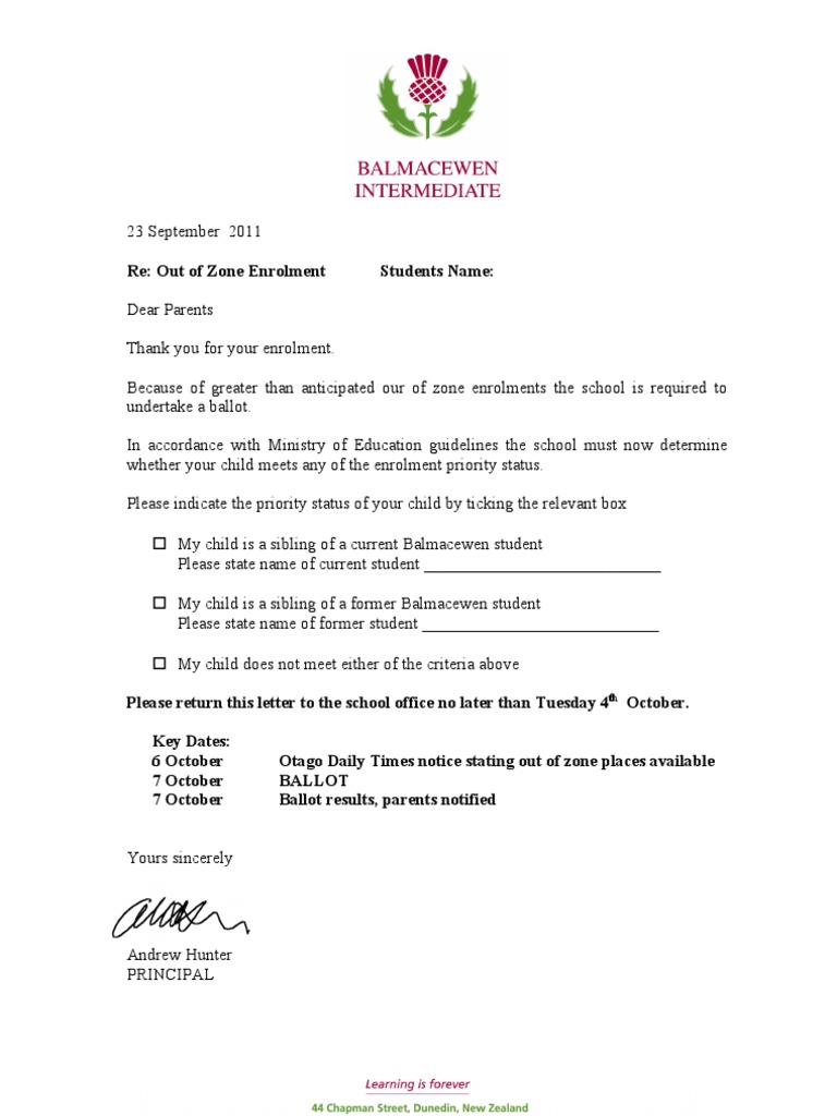 Out of Zone Letter | PDF