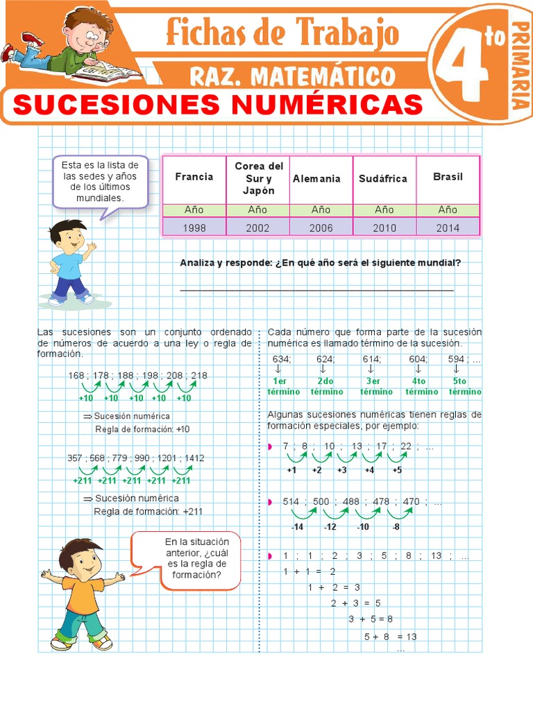 Sucesiones Numéricas para Cuarto Grado de Primaria | PDF