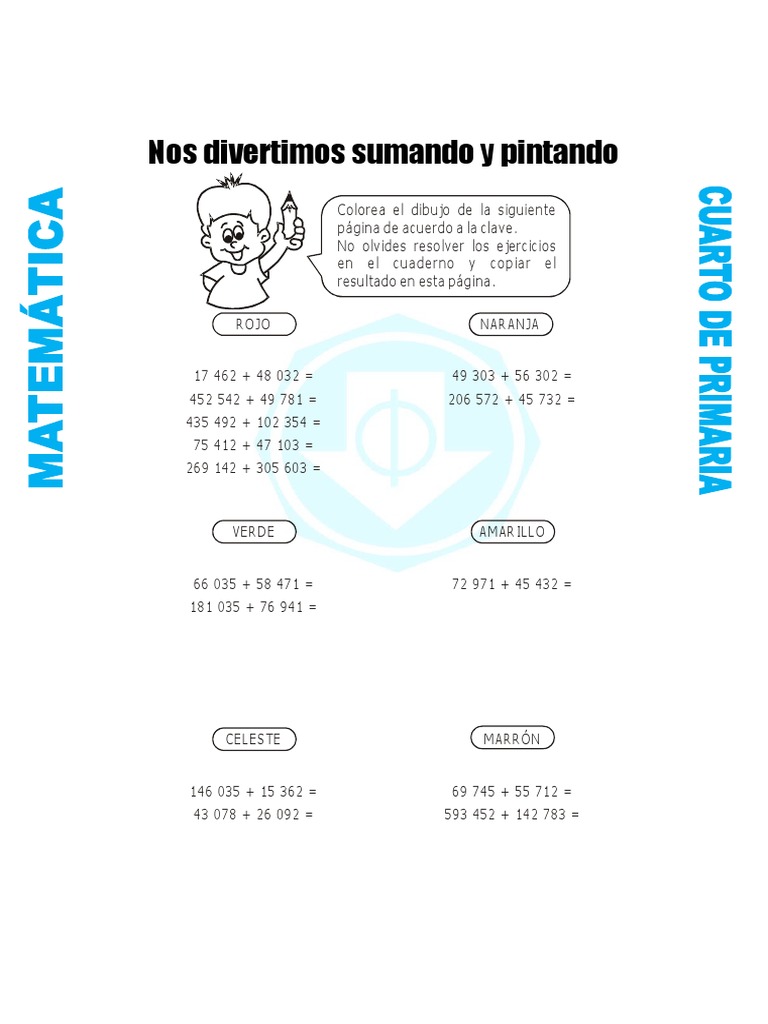 Ficha Problemas de Adicion para Cuarto de Primaria | PDF
