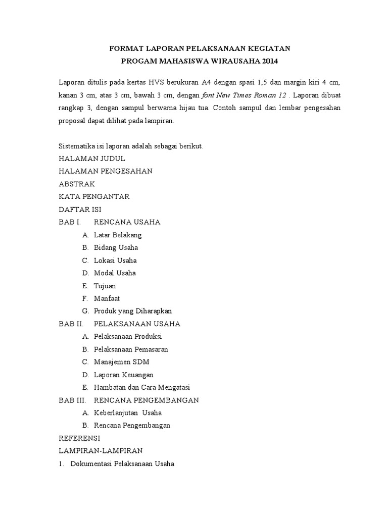 Format Laporan Kegiatan Wirausaha | PDF