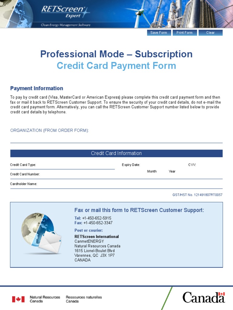 RETScreen Expert Credit Card Form | PDF