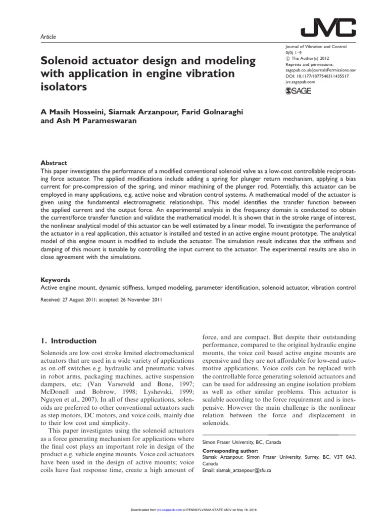 Solenoid Actuator Design and Modeling With Application in Engine Vibration Isolators | PDF ...