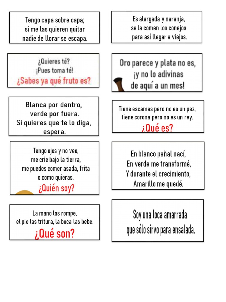 ADIVINANZAS DE FRUTAS Y VERDURAS | PDF