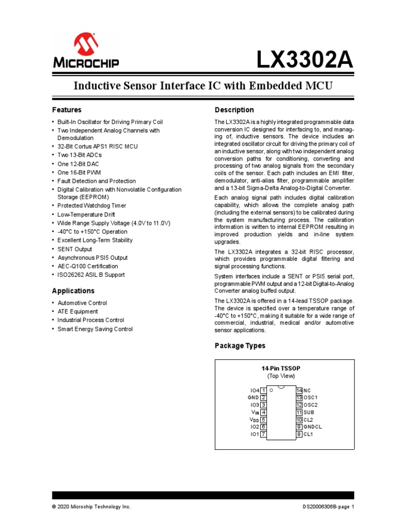 Inductive Sensor Interface IC With Embedded MCU: Features Description | PDF | Inductor ...
