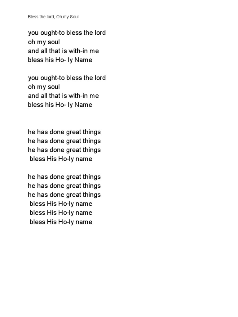 Bless The Lord Lyrics | PDF