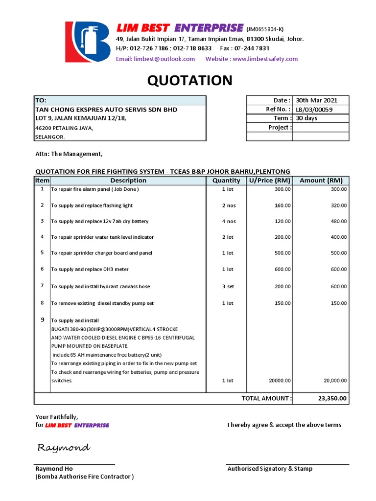 BJY - Quotation For Fire Fighting 2021 | PDF | Energy Technology ...