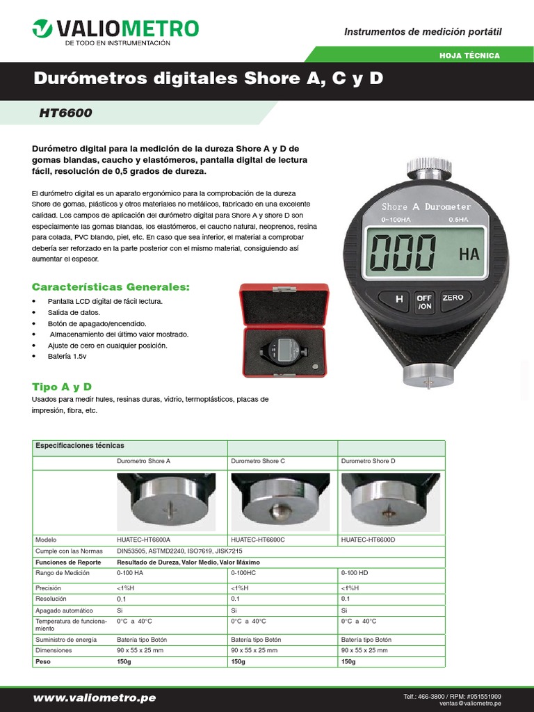 Durometro Digital Shore A, C y D | Descargar gratis PDF | Dureza ...