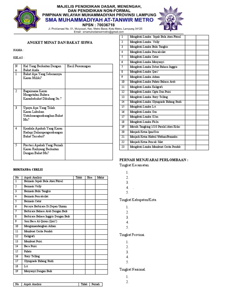 Angket Minat dan Bakat Siswa | PDF