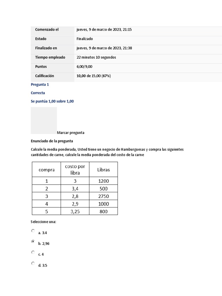 Cuestionario 1 de Estadistica | PDF