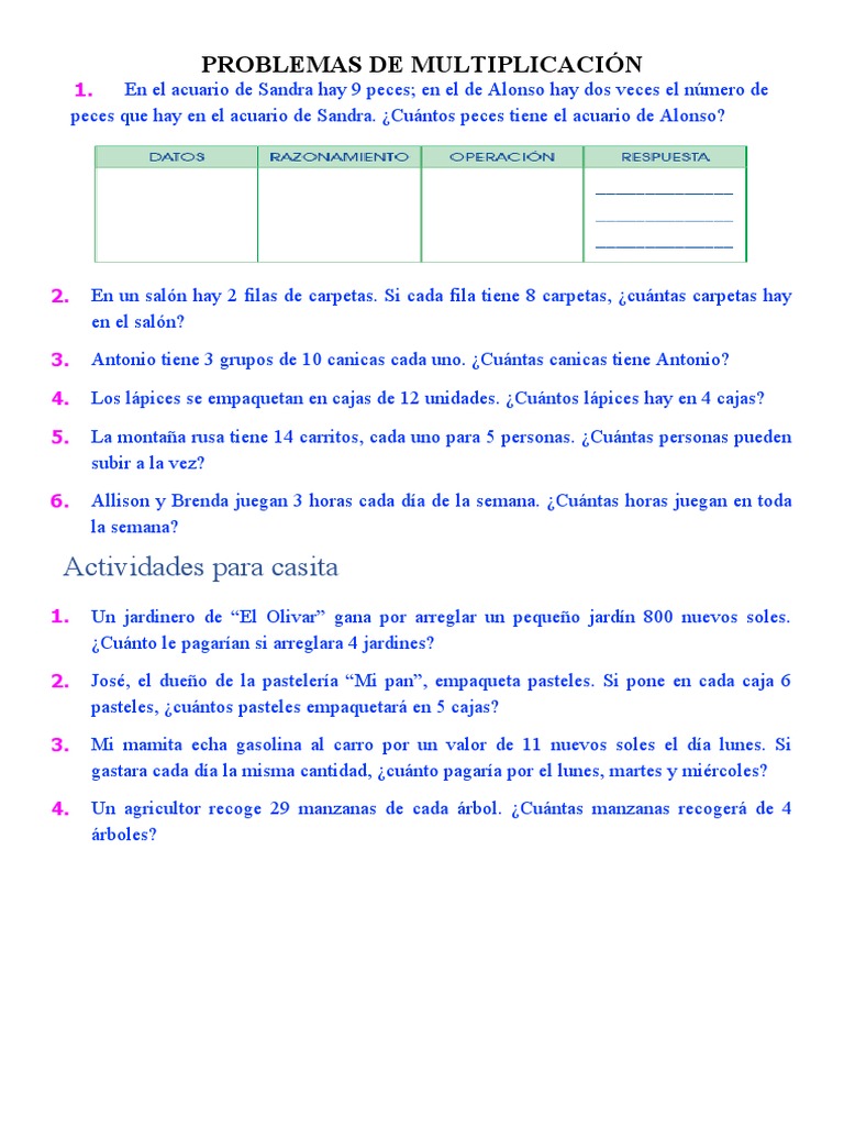 Problemas de Multiplicación para Segundo Grado de Primaria | PDF