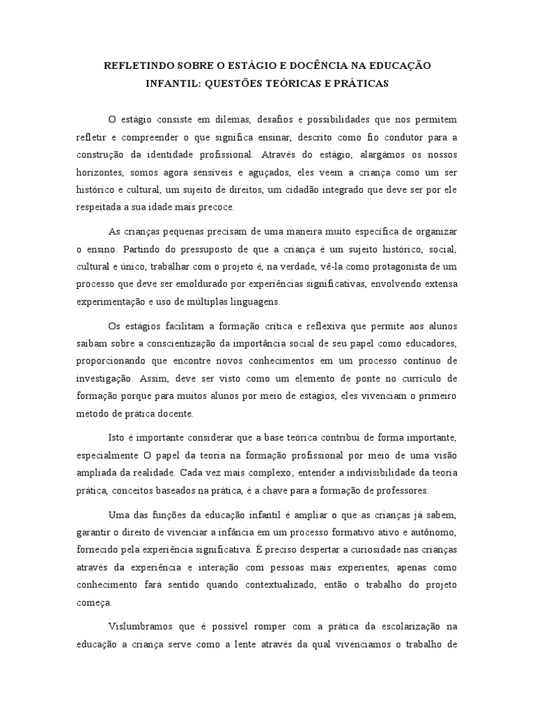 Estágio e Docência Na Educação Infantil Questões Teóricas e Práticas ...