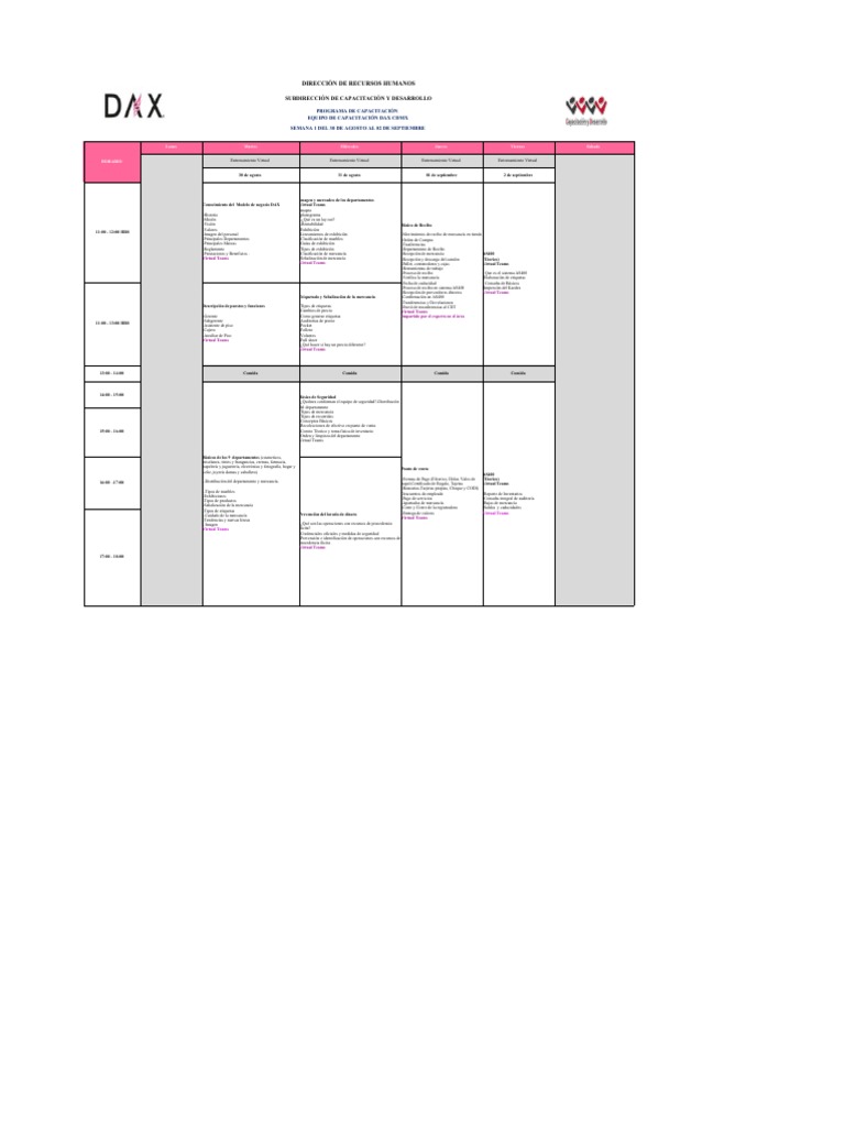 Programa de Capacitación - Área Administrativa - Dax Culiacán 2 | PDF