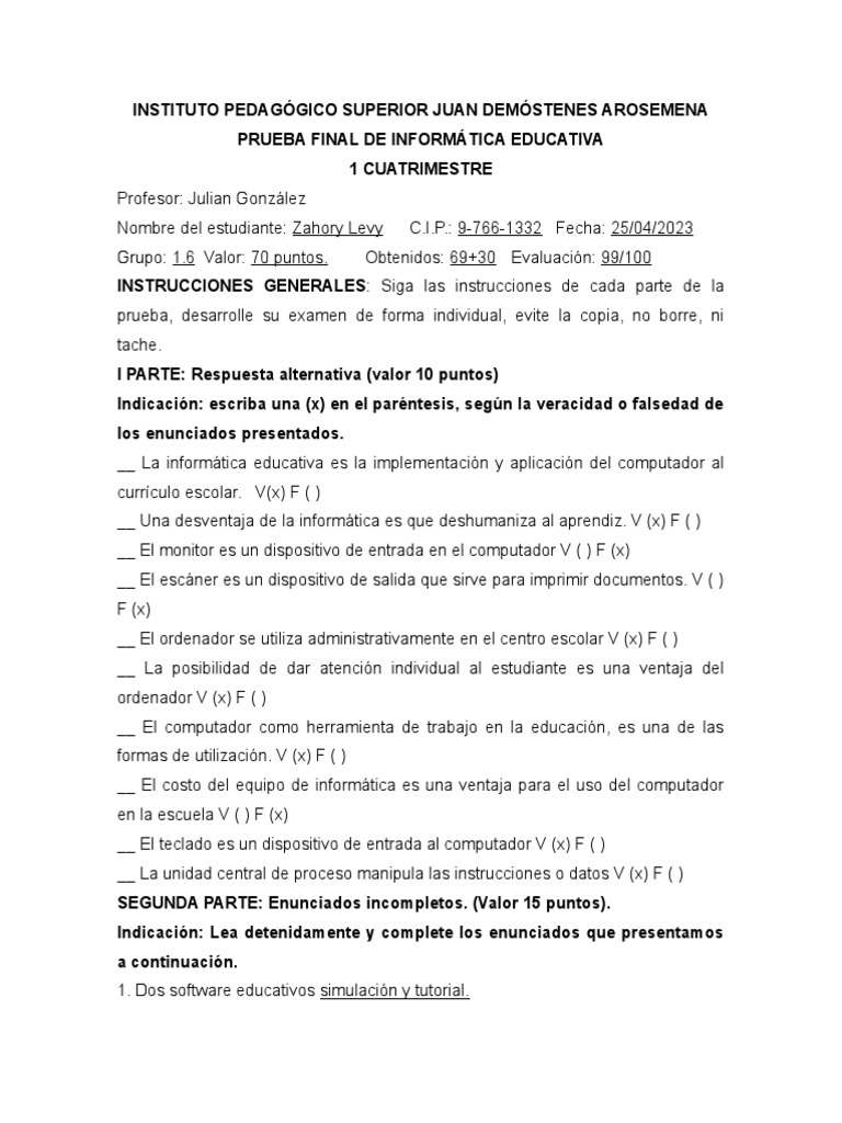 Examen Final de Informática | PDF | Informática | Periférico