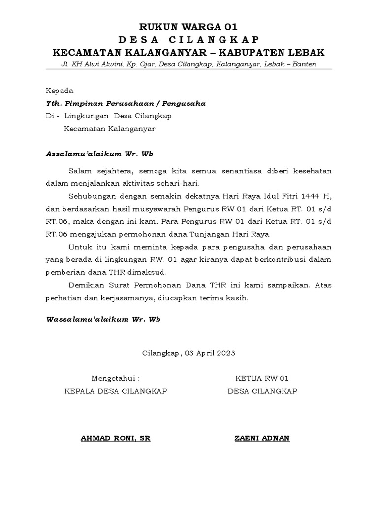 Rukun Warga 01 | PDF