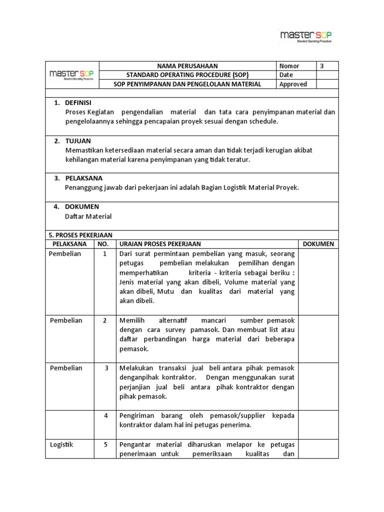 03 Sop Penyimpanan Dan Pengelolaan Material | PDF