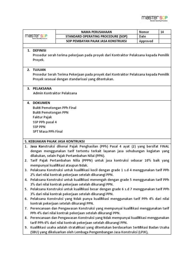 14 Sop Pembayan Pajak Jasa Konstruksi | PDF | Pengelolaan Keuangan & Uang