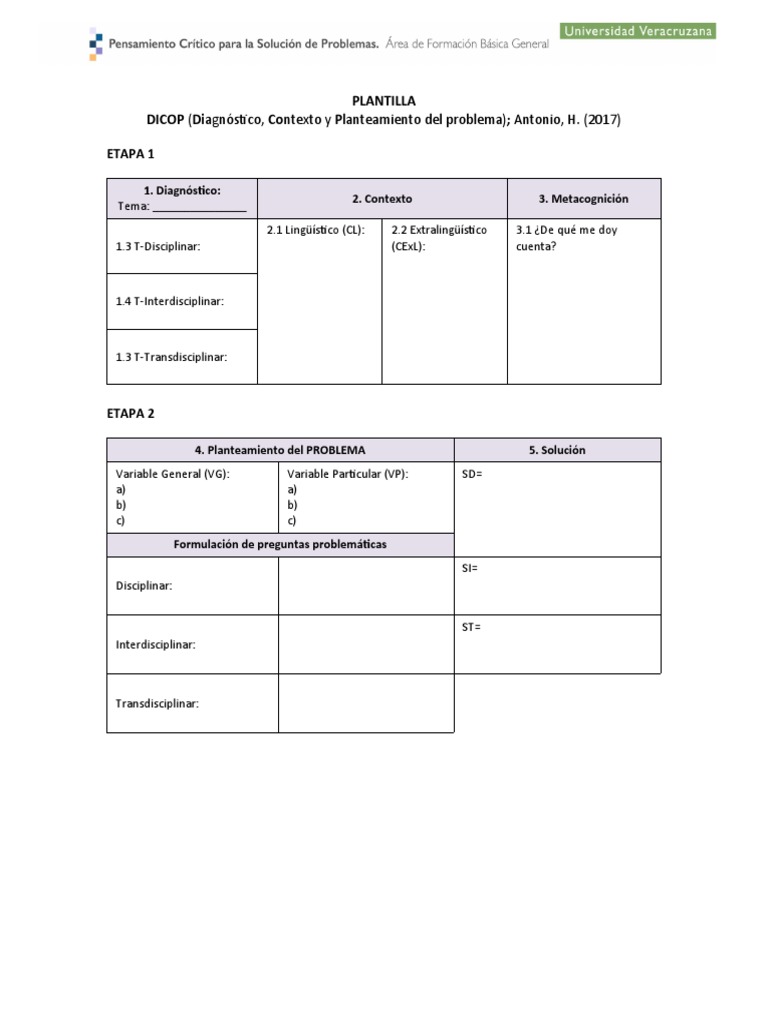 Plantilla Dicop para Diagnóstico y Problemas | PDF