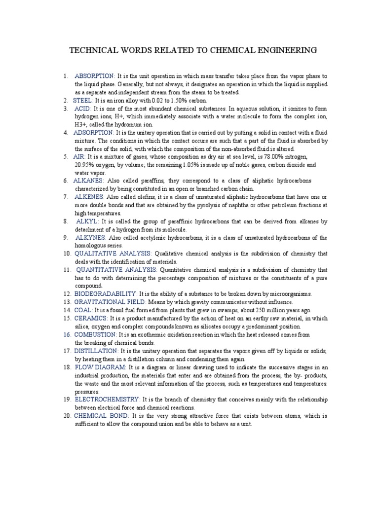Technical Words Related To Chemical Engineering | Download Free PDF ...