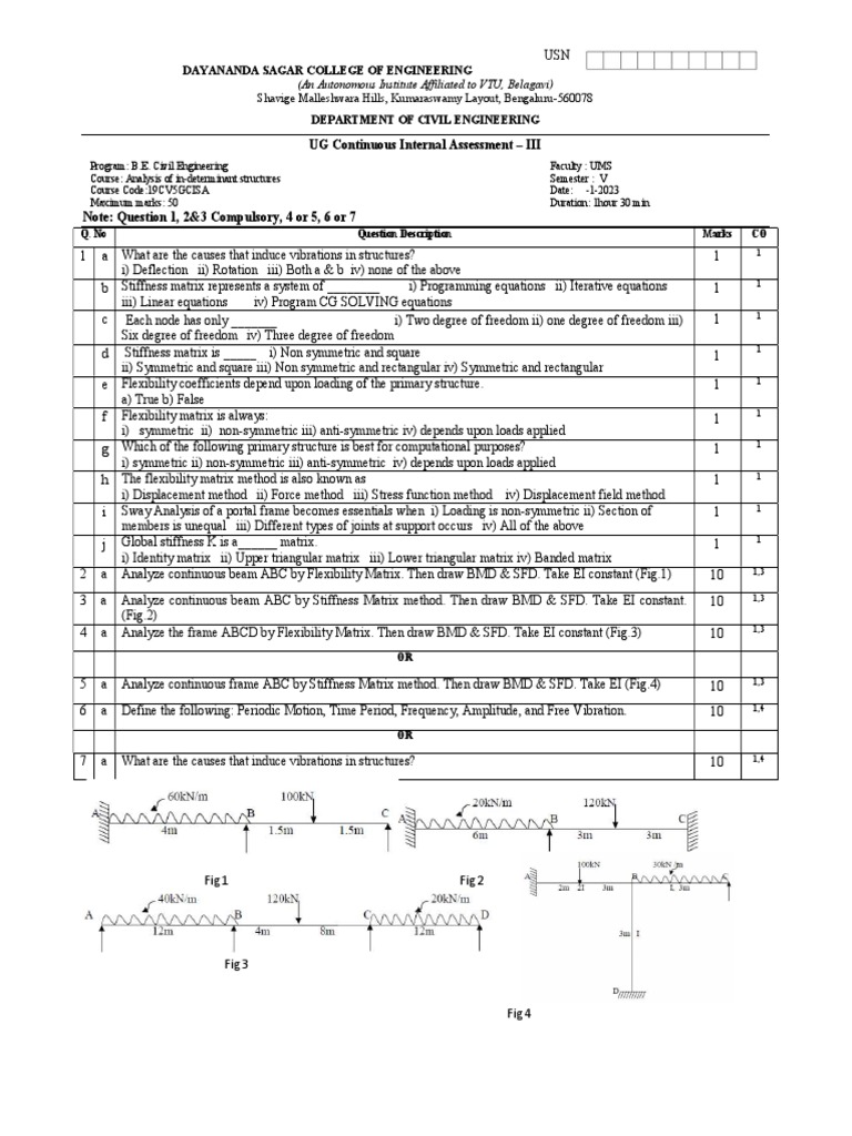 3rd CIA Question Paper Pattern (2019-20) | PDF | Stiffness | Physical Sciences