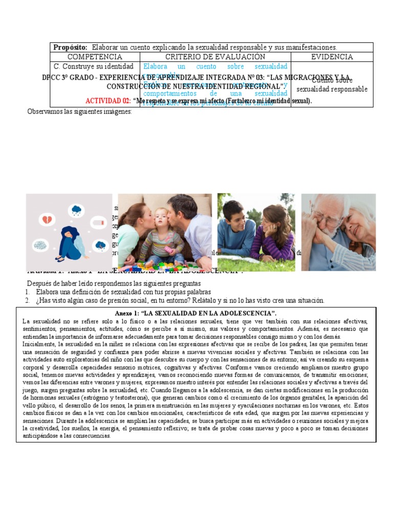 Sesion 2 Eda 3 Área de DPCC Ficha | PDF | Las emociones | Sexualidad