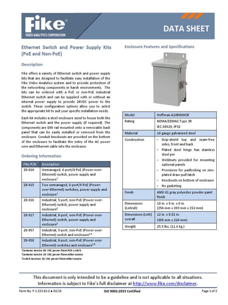 FIKE 28-017 Ethernet Switch and Power Supply Kits | Download Free PDF | Network Switch | Power ...