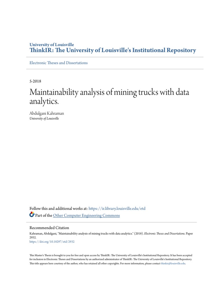 MSC Thesis Maintainability Analysis of Mining Trucks With Data Analytics | PDF | Internet Of ...