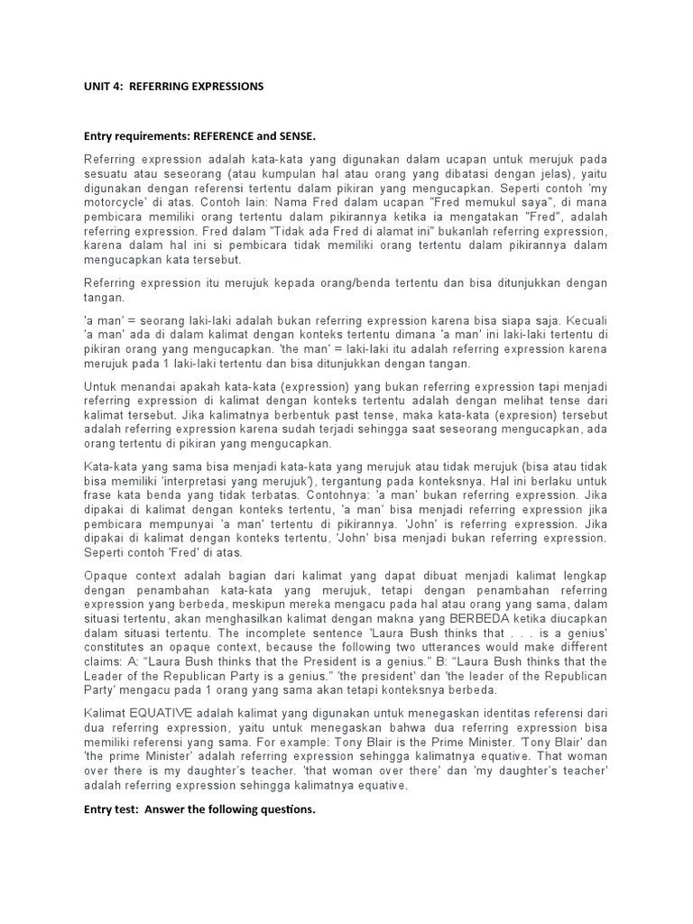 Unit 4 Refferring Expressions | PDF | Seni & Disiplin Bahasa