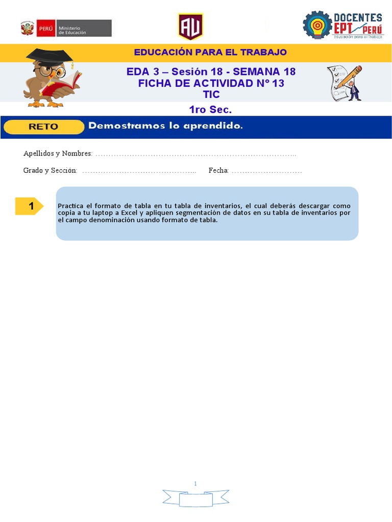Ficha Act. Semana 18 - 1ro - TIC | PDF | Informática