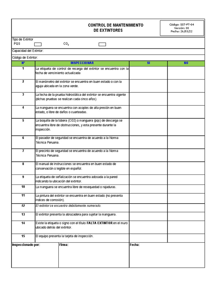 03 Control de Mantenimiento de Extintores | PDF