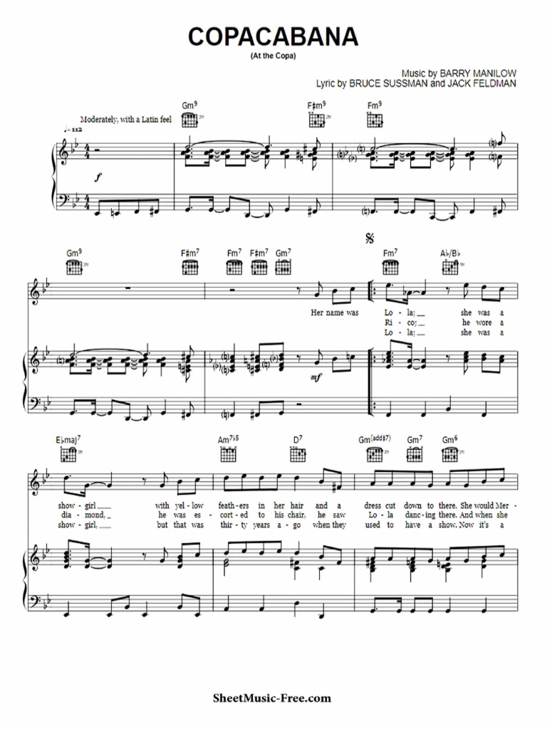 Copacabana Sheet Music Barry Manilow | PDF