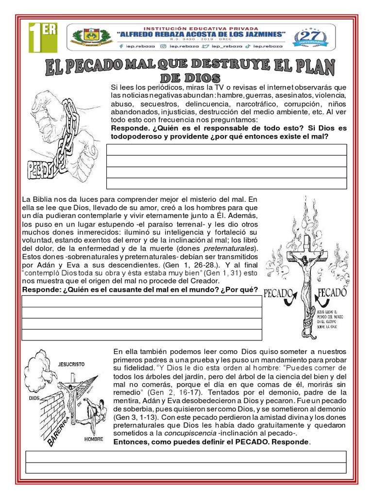 Ficha 15 El Pecado 1er Año | PDF | Pecado | Mal