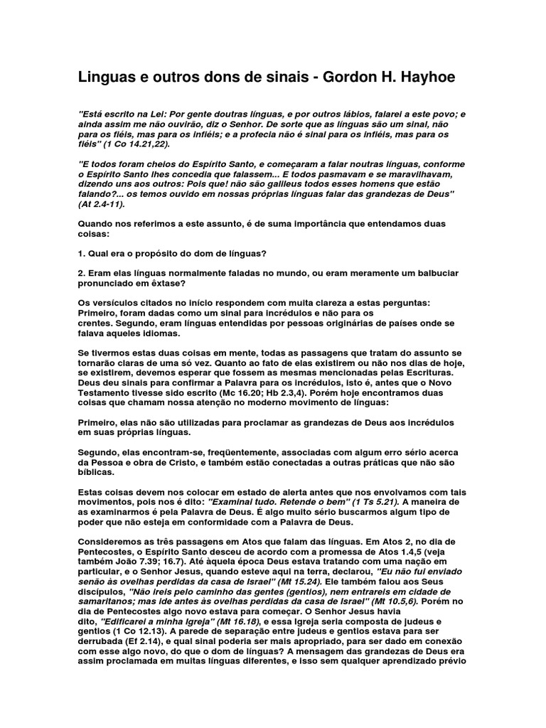 6 Linguas e Outros Dons de Sinais - Gordon H. Hayhoe | PDF | Presente ...