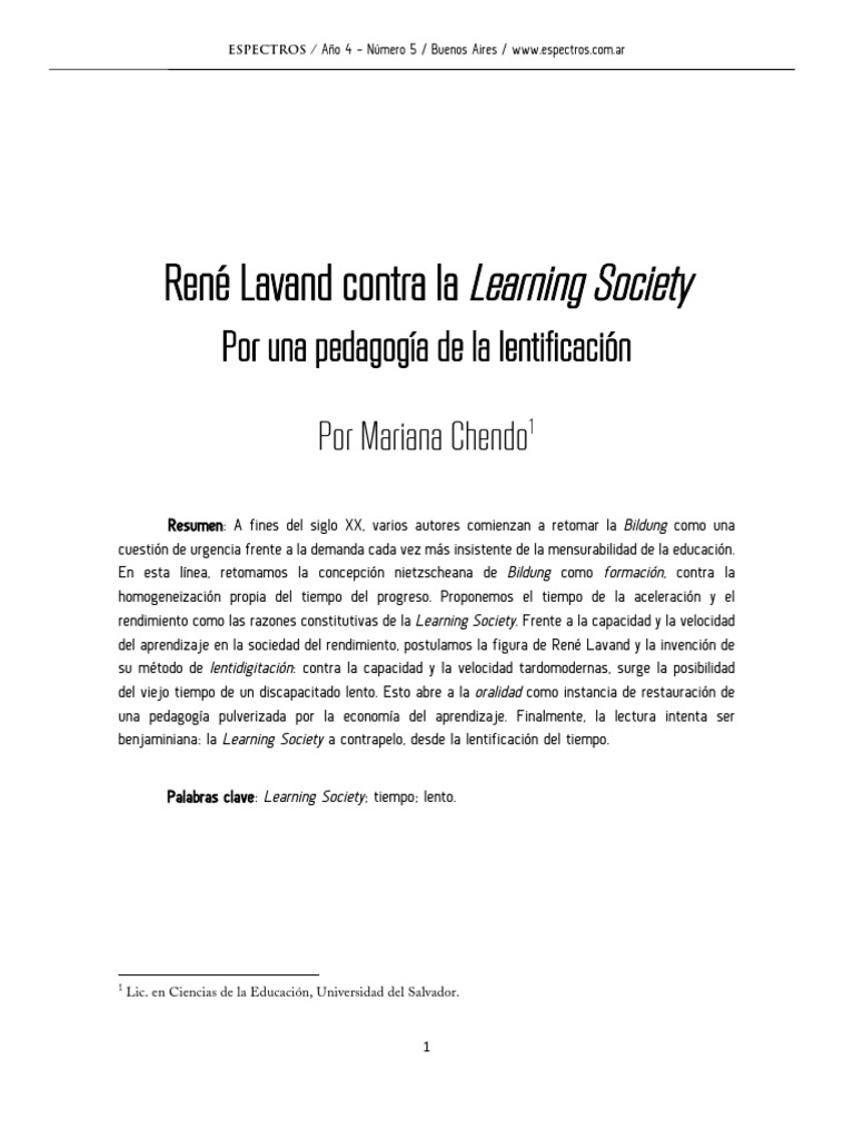 René Lavand Contra La Learning Society - Por Una Pedagogía de La Lentificación - Por Mariana ...