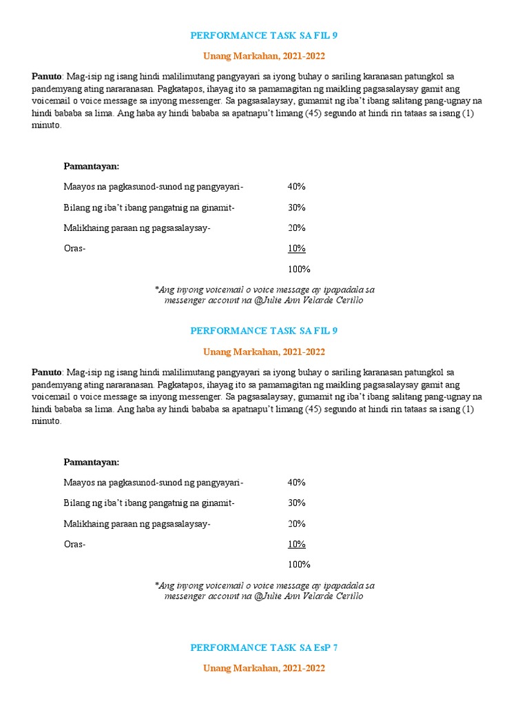 Performance Task Sa Fil 9 | PDF