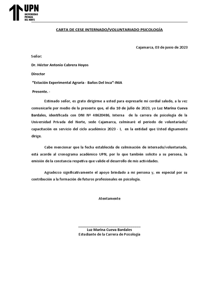 Carta Cese Internado 2023-1-1 | PDF