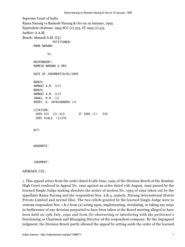 Rama Narang Vs Ramesh Narang Ors On 19 January 1995 | PDF | Bail ...