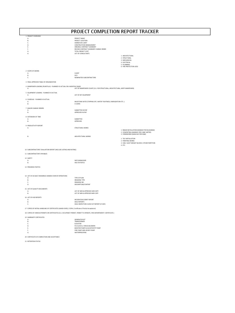 Project Completion Report Tracker-For Close-Out | PDF