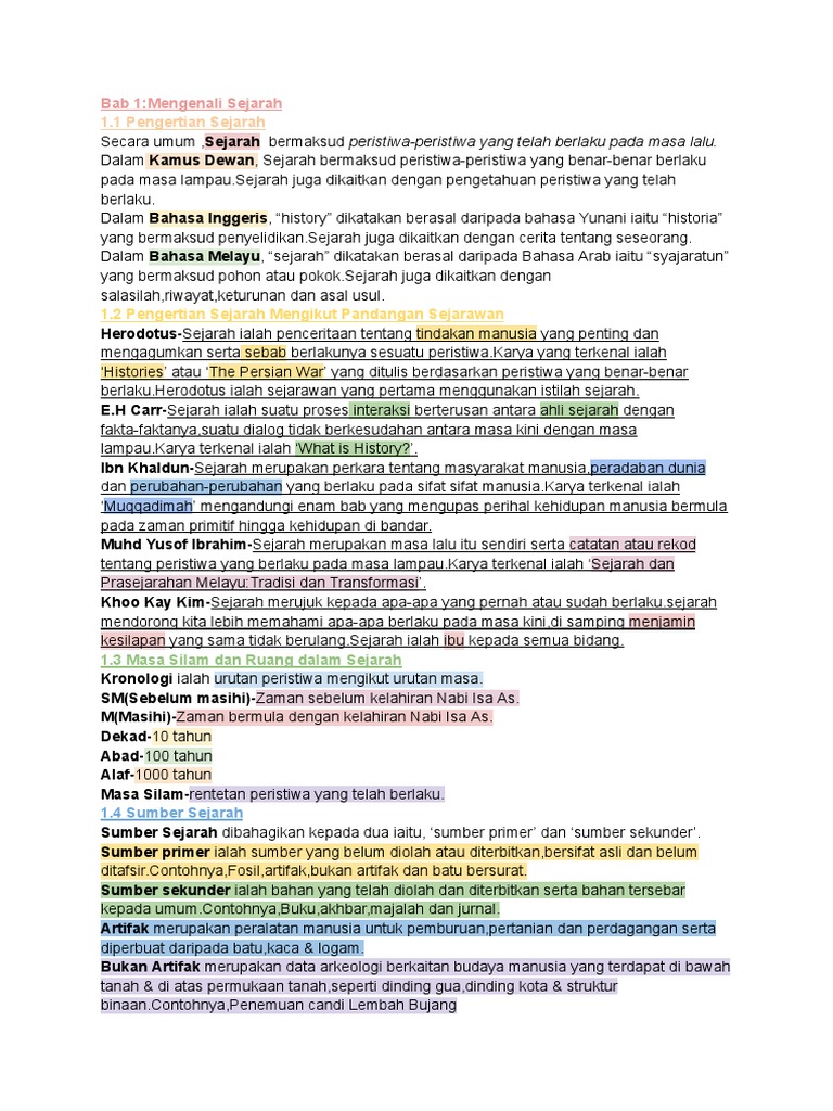 Nota Sejarah Bab 1-4 (UPSA) | PDF