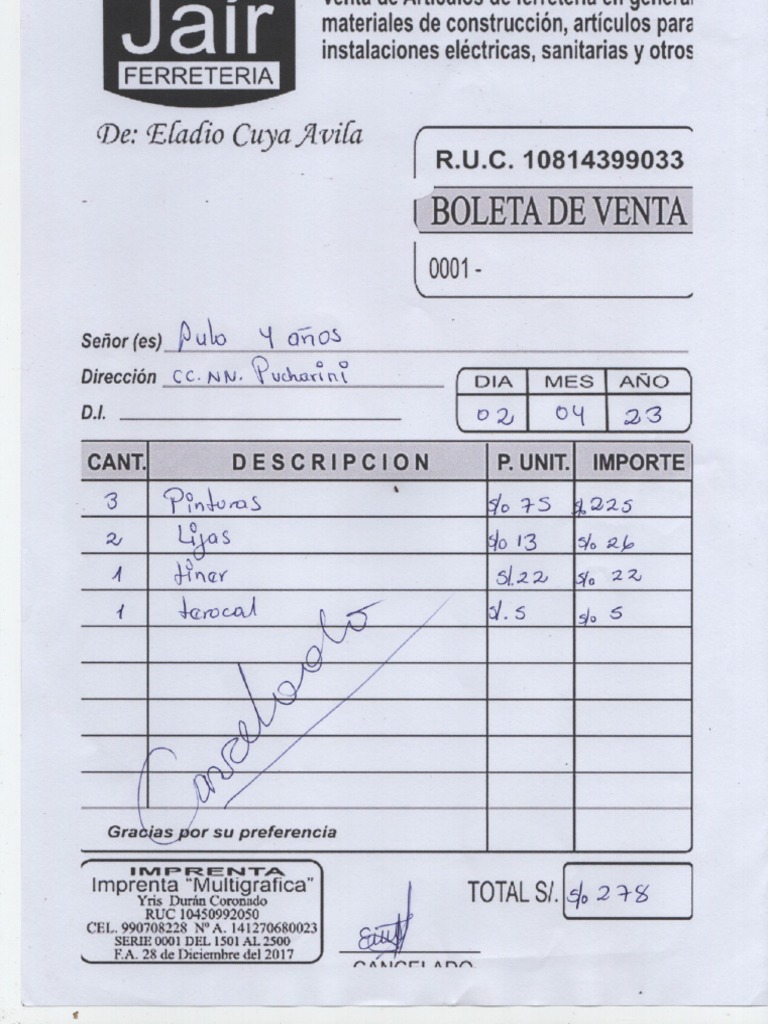 Boleta Ferretería | PDF
