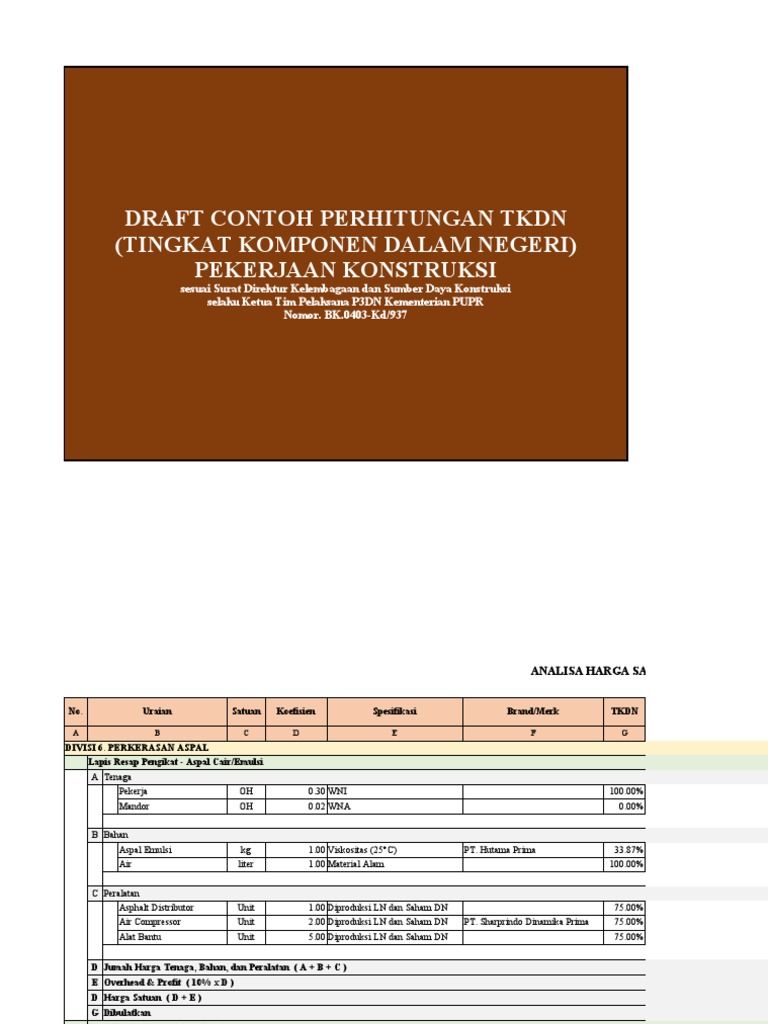 Template Tabel Perhitungan TKDN Pekerjaan Konstruksi (Surat DKSDK-DJBK ...