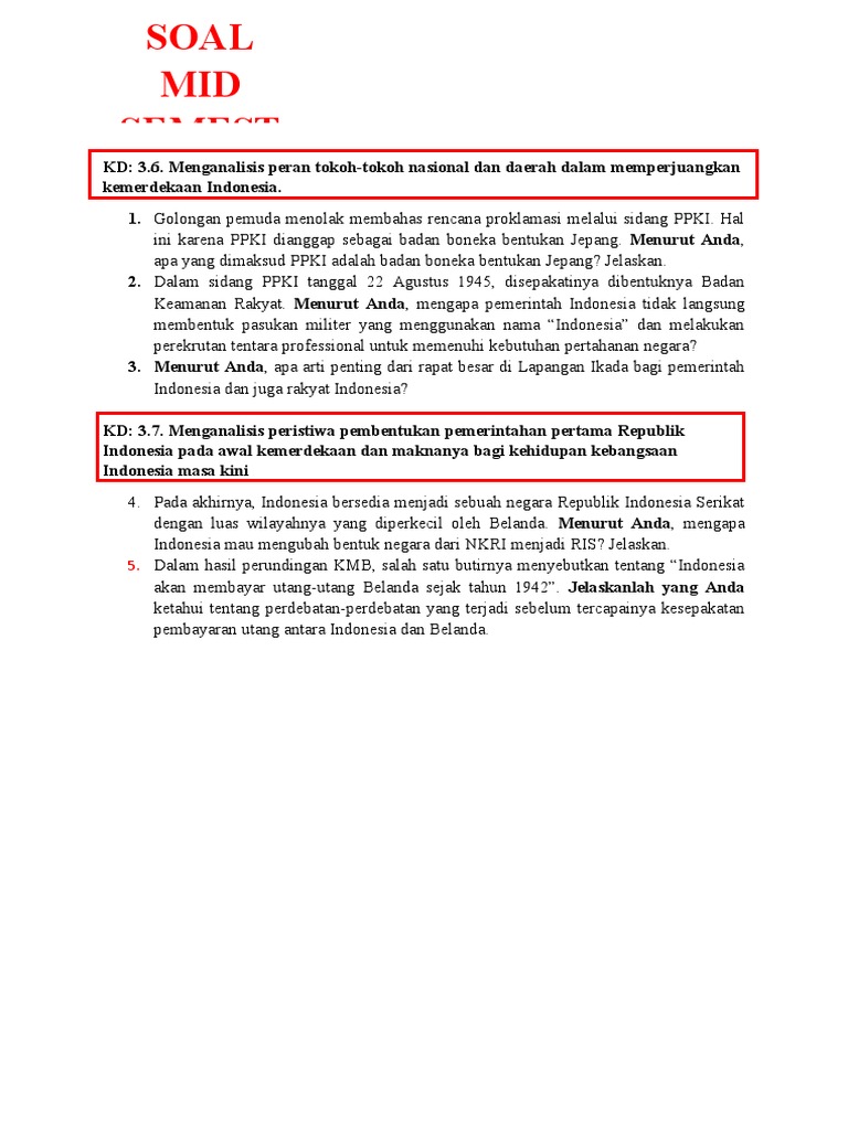 SOAL MID SEM 2 SEJARAH INDONESIA KELAS XI - Salin | PDF