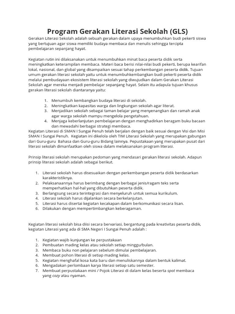 Program Gerakan Literasi Sekolah | PDF