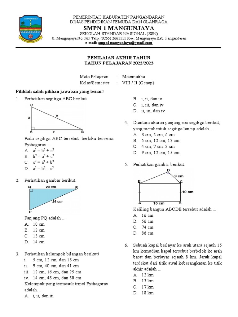 Soal Pat 2022-2023 Matematika Kelas 8 | PDF | Griya & Taman